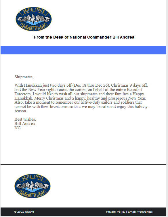 National Commanders Holiday Message – USSVI Bremerton Base